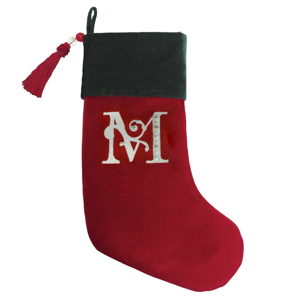 Christmas Stocking Red & Green Velvet With Tassel, Rhinestone Monogram ...