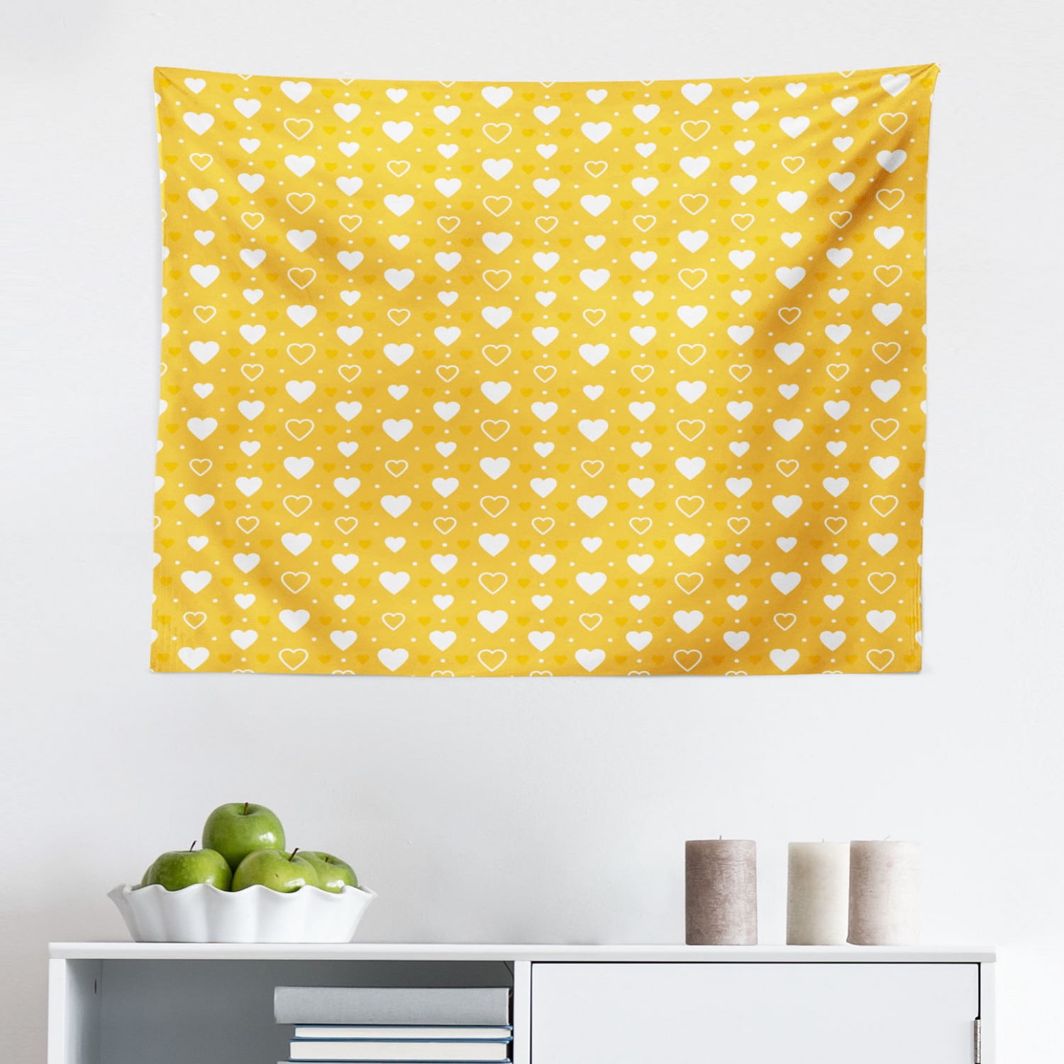 Yellow Tapestry, Illustration Art with Ombre Style Circle in Shades of ...