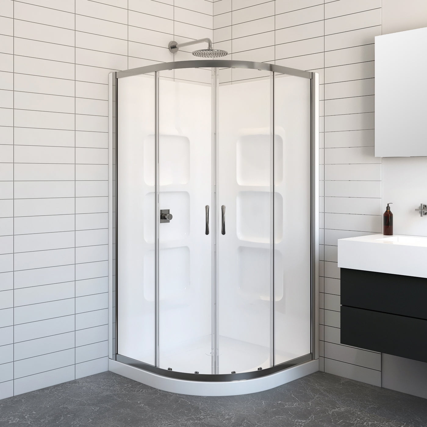 Clyde Polished Chrome Neo Round Corner Sliding Door Shower Kit with ...