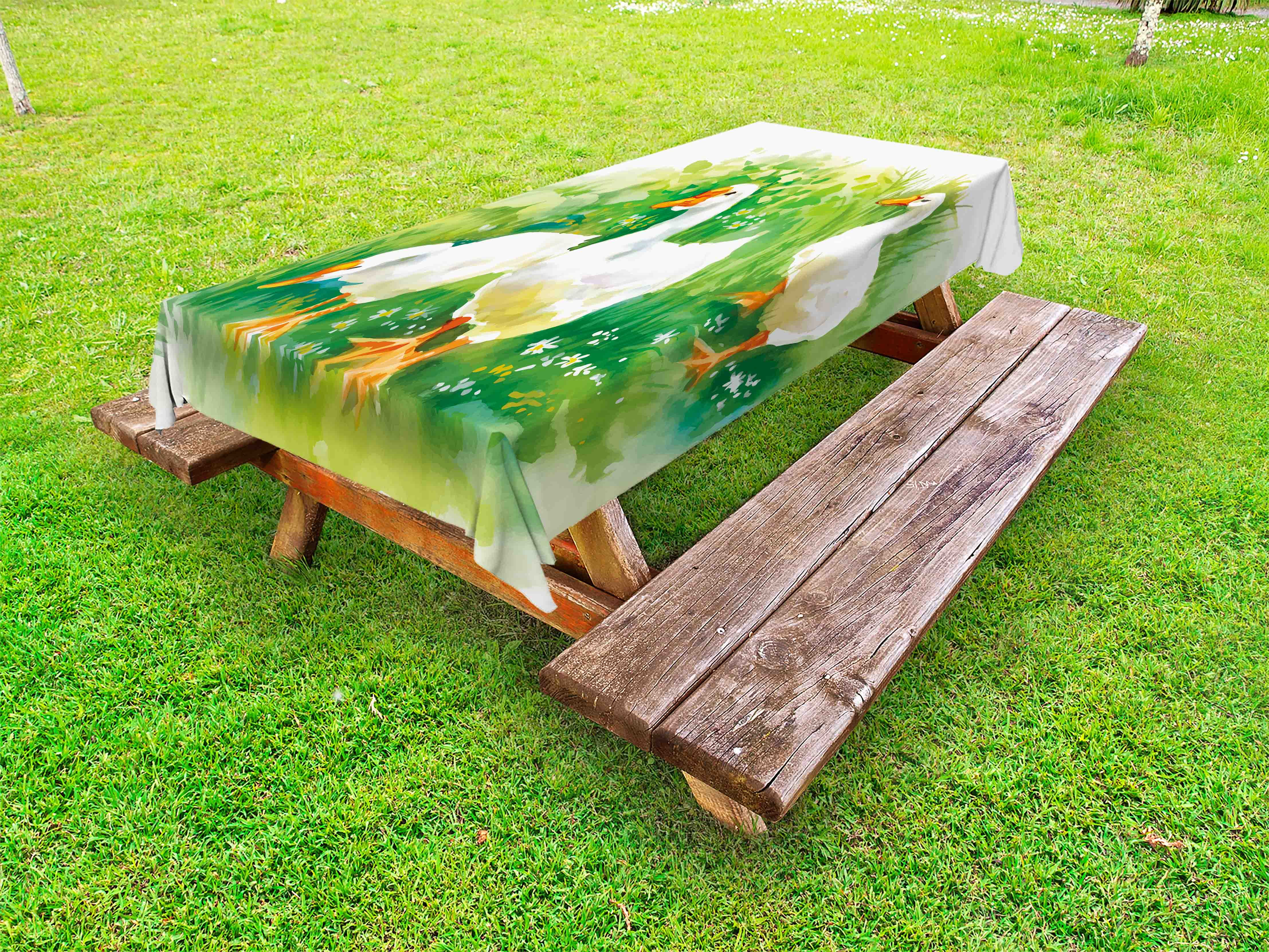 Rubber Duck Outdoor Tablecloth, Goose in Farm Lake Plants Grass Reeds ...