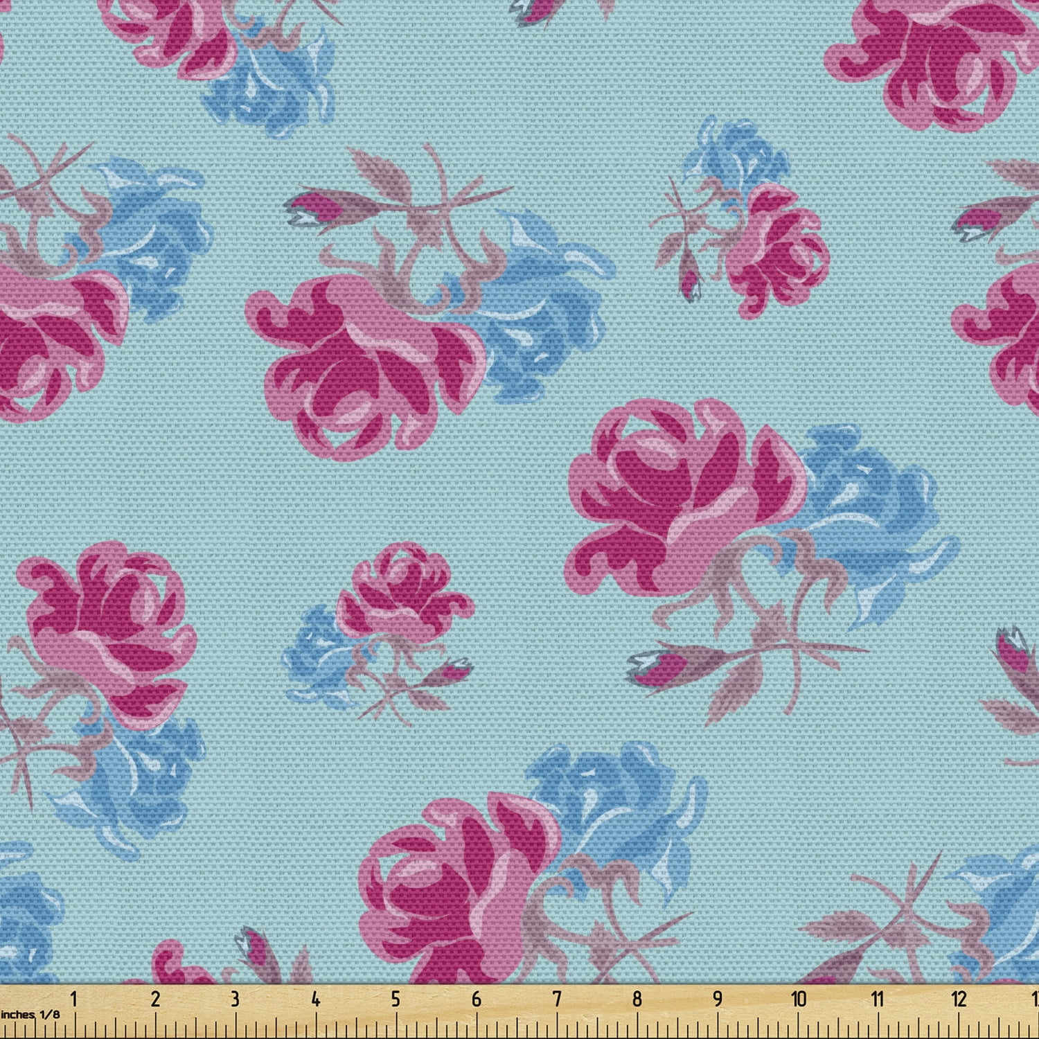 Blue and Pink Fabric by the Yard, Vintage Inspired Pattern with ...