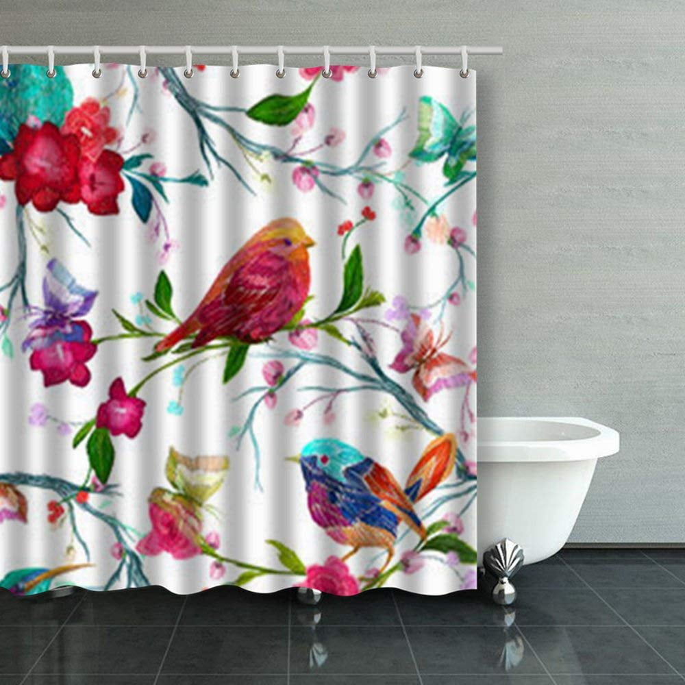 Artjia Vintage Seamless Pattern Bird Butterfly Flower Watercolor Floral