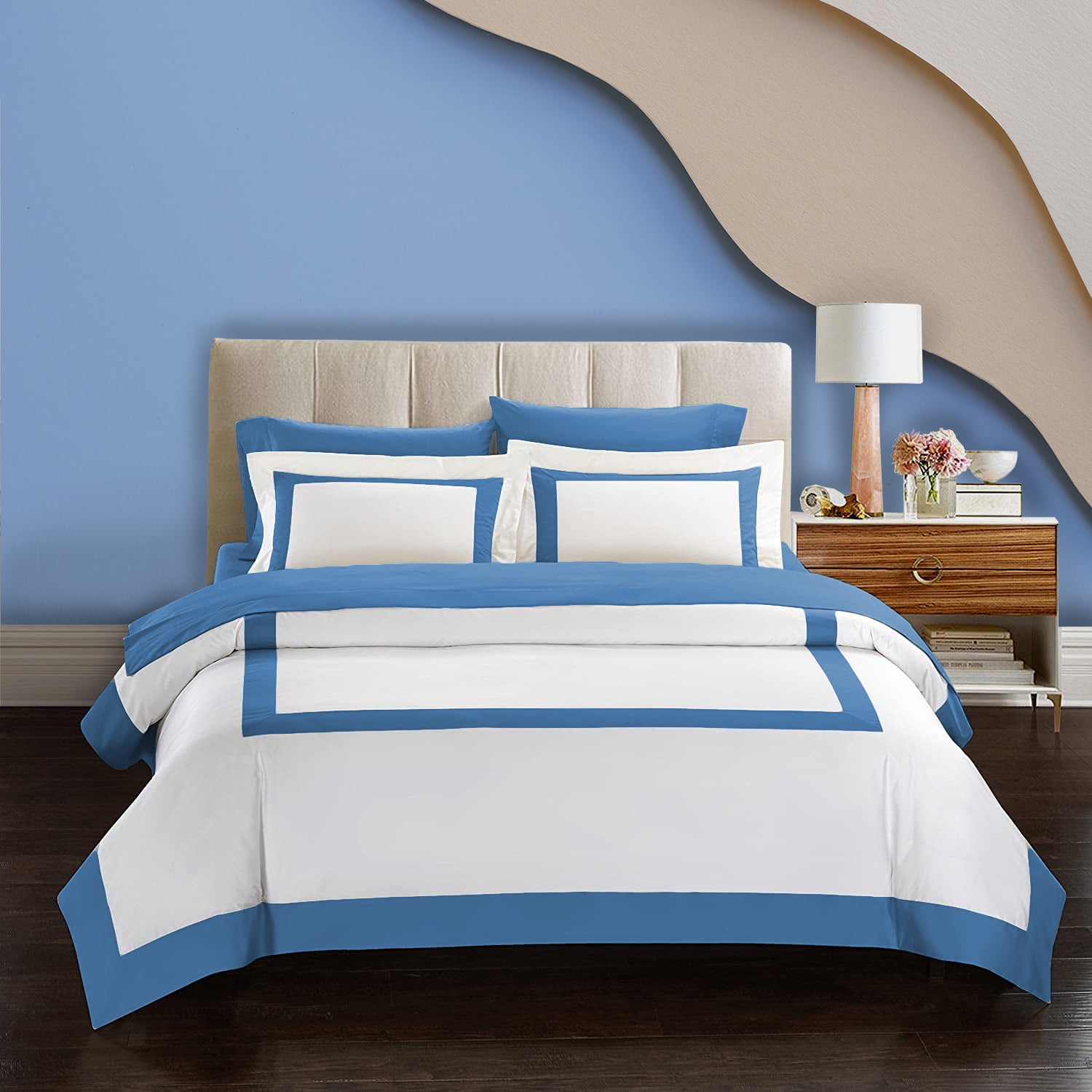 BedDecor 3 Piece Luxury Multi Box (MediumBlue, Full/Queen) 800 TC 100% ...