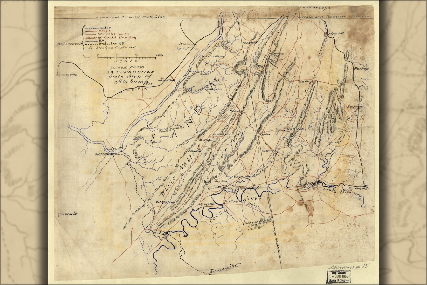 24"x36" Gallery Poster, Map of ne Alabama nw Georgia general McCook ...