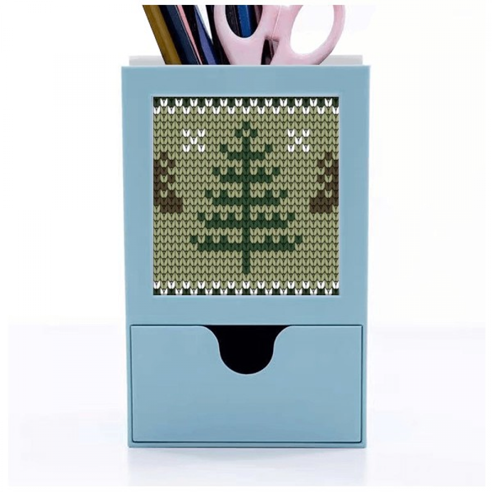mas Tree Brown Elk Knit Pattern Desk Supplies Organizer Pen Holder Card ...