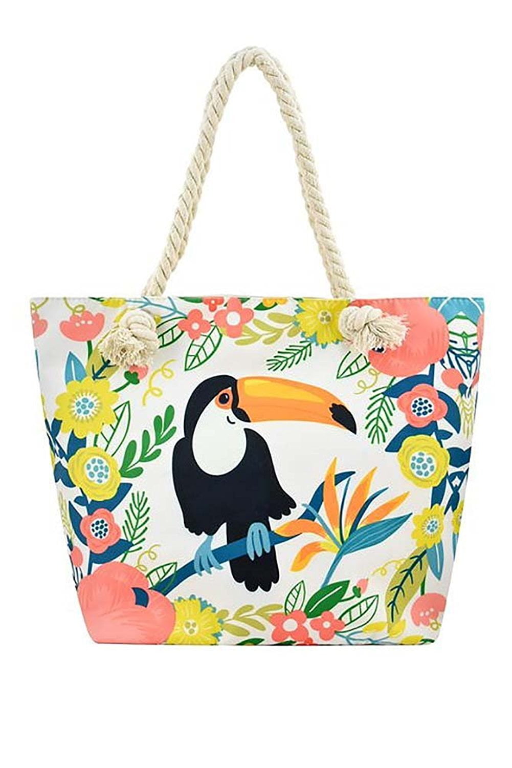 Tropical Floral Toucan Bird Print Vegan Shoulder Tote Bag Purse - Style ...