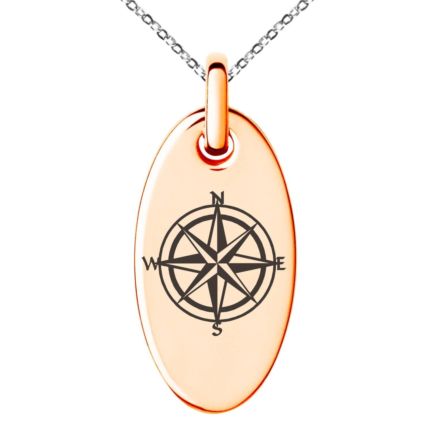 Stainless Steel Nautical Star Compass Engraved Small Oval Charm Pendant ...