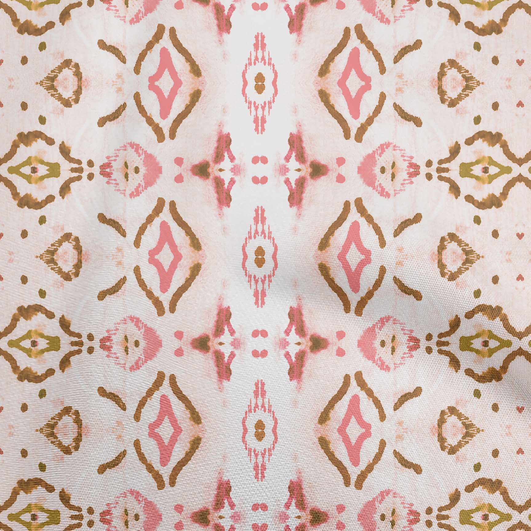 oneOone Cotton Poplin Light Peach Fabric Asian Ikkat With Watercolor ...