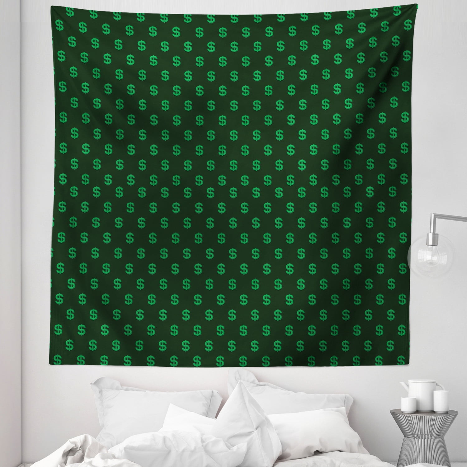 Money Tapestry, Pattern of Dollar on Dark Green Background Monetary ...