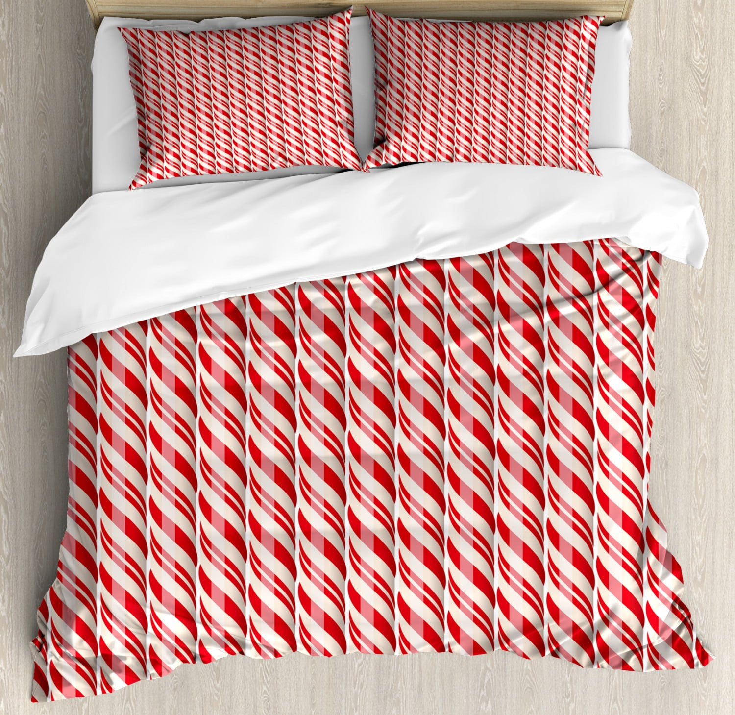 Candy Cane Queen Size Duvet Cover Set, Red Christmas Candies Pattern ...