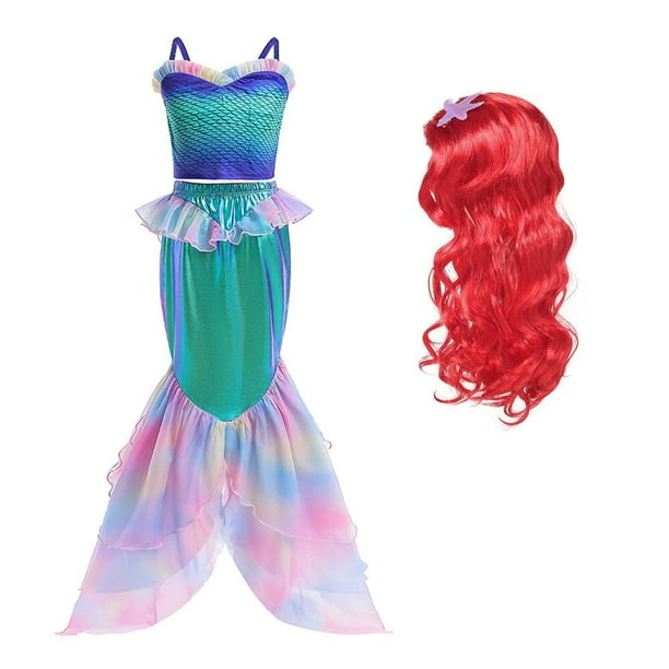 Mermaid Ariel Costume Dress for Girls, Two Piece Princess Cosplay Party ...