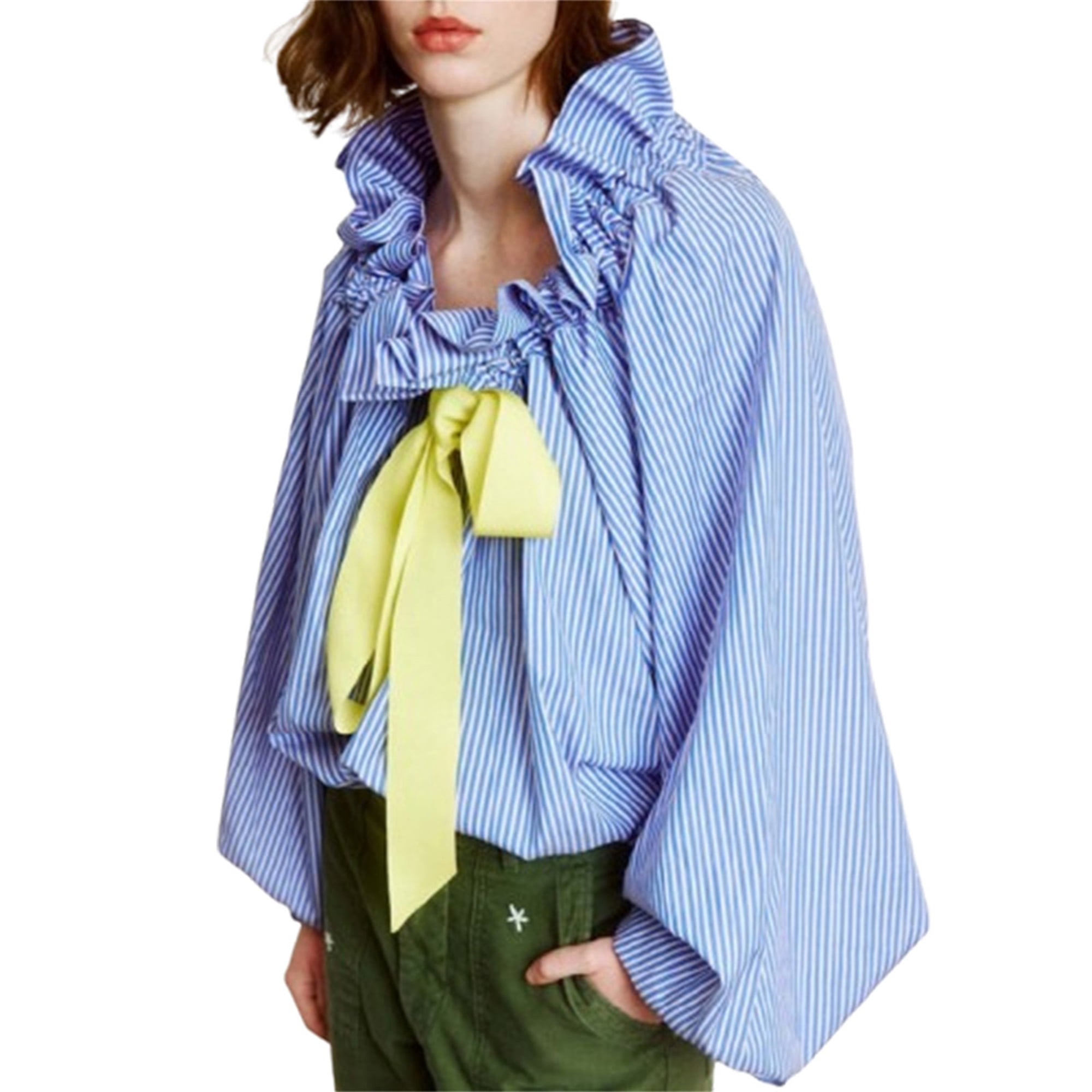 Click here for Sunsiom Womens Fall Stripe Print Shirt Ruffled Nec... prices