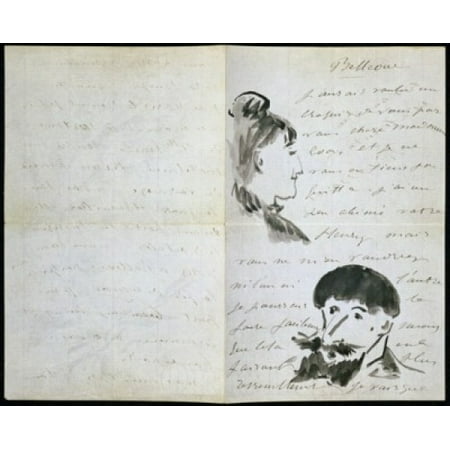 Handwritten Letter by Manet with Drawings , Edouard Manet (1832-1883 ...