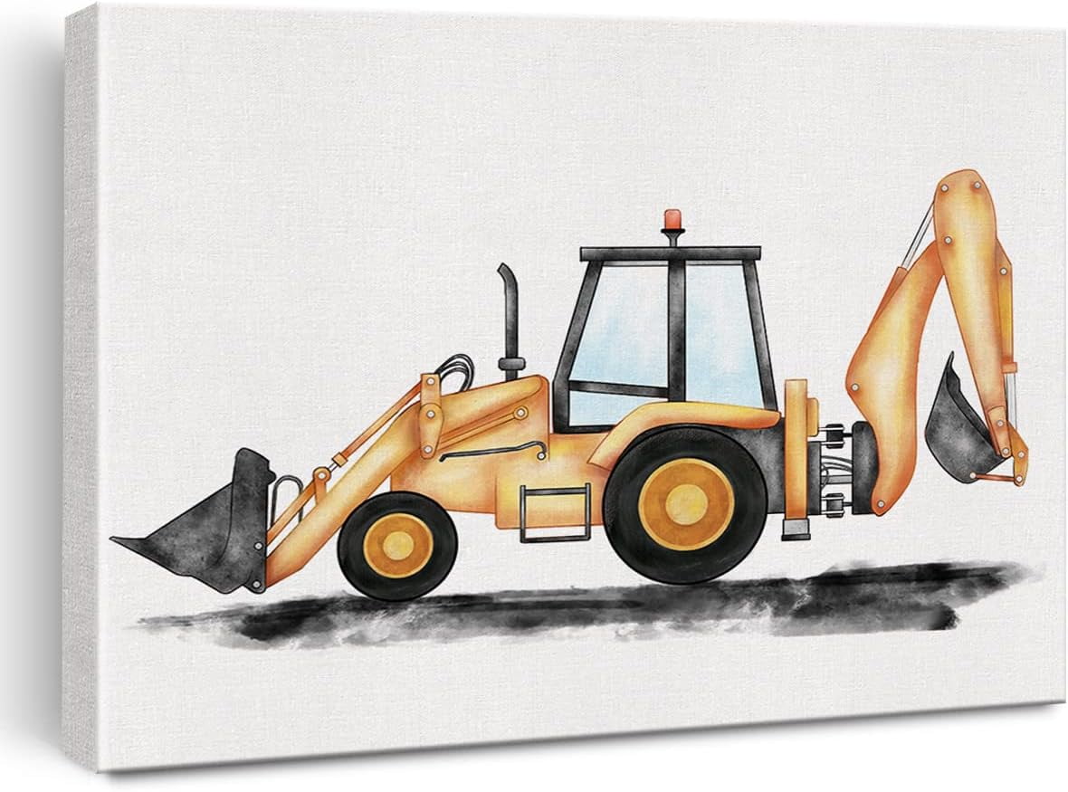 Backhoe Loader Canvas Wall Art Watercolor Transportation Vertical ...