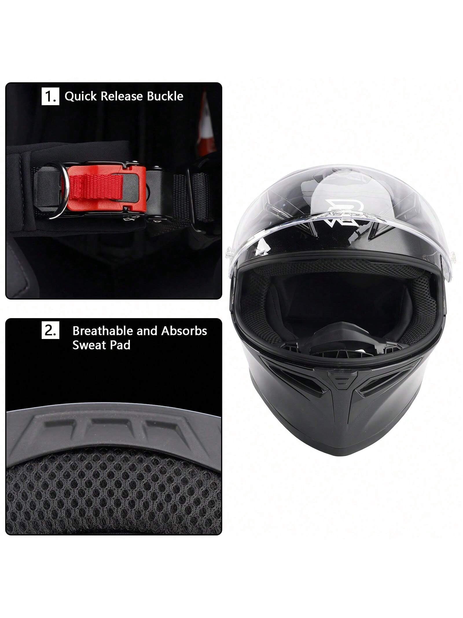 Casco de motocicleta DOT para adultos, de cara completa, color negro ...