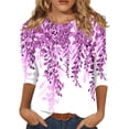 2026 Trend Floral Print 3/4 Sleeve Top Women Crew Neck Loose Blouse ...