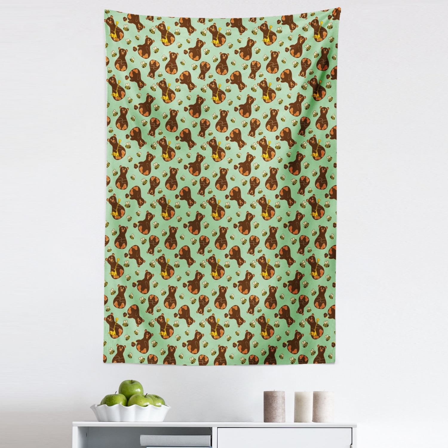 Bee Tapestry, Cartoon Bees and Bears Eating Honey and Playing Guitar ...