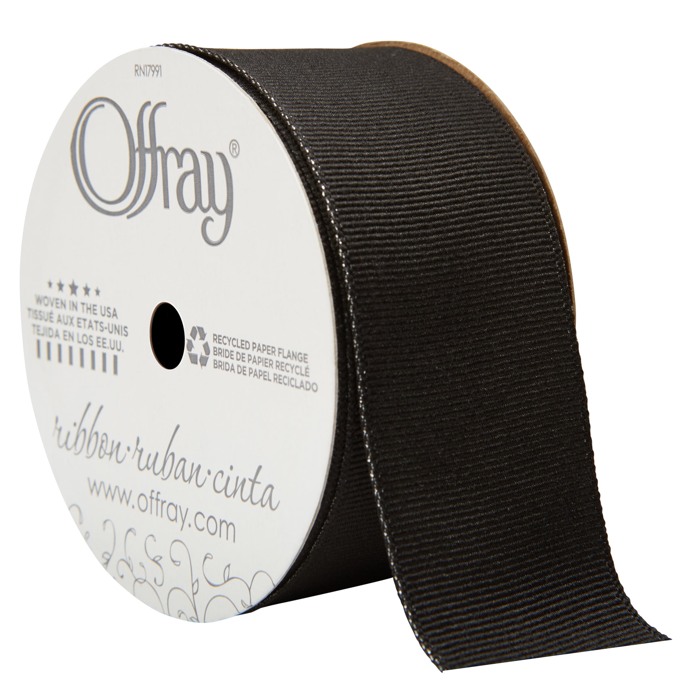 Offray Ribbon, Black 1 1/2 inch Grosgrain Metallic Ribbon, 9 feet ...