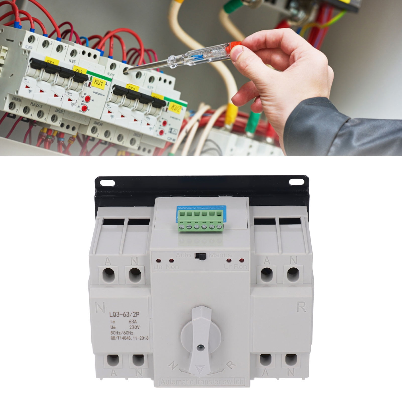 AC230V 63A 2P Automatic Transfer Switch Dual Power Changeover Switch ...