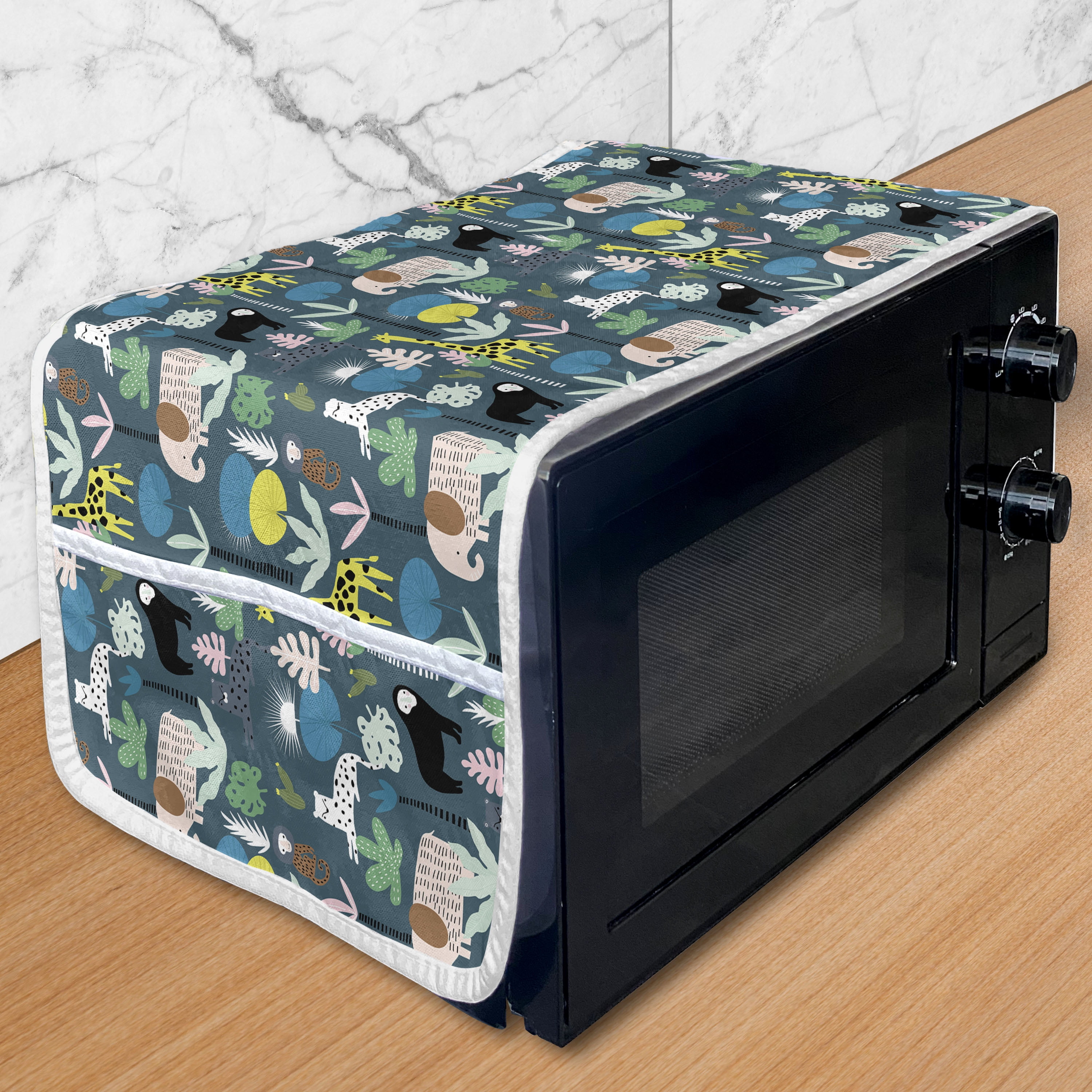 Jungle Microwave Oven Cover, Pattern with Giraffe Leopard Toucan and ...