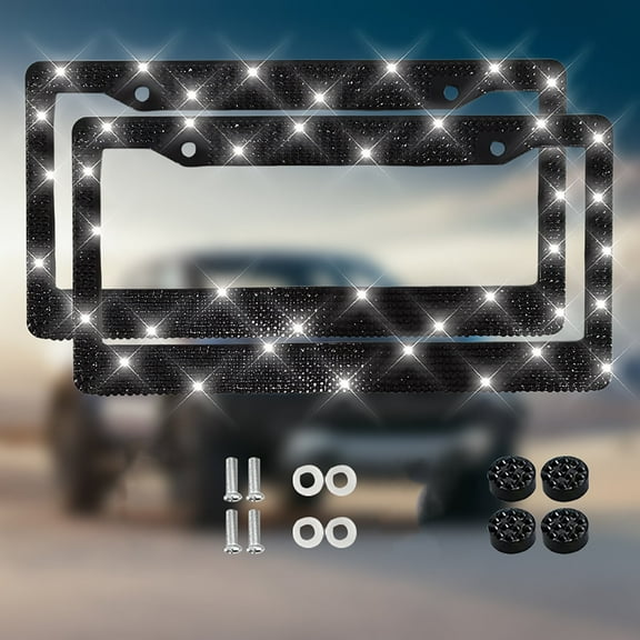 2 Pack Bling License Plate Frames for Women, Sparkly Rhinestone Diamond ...