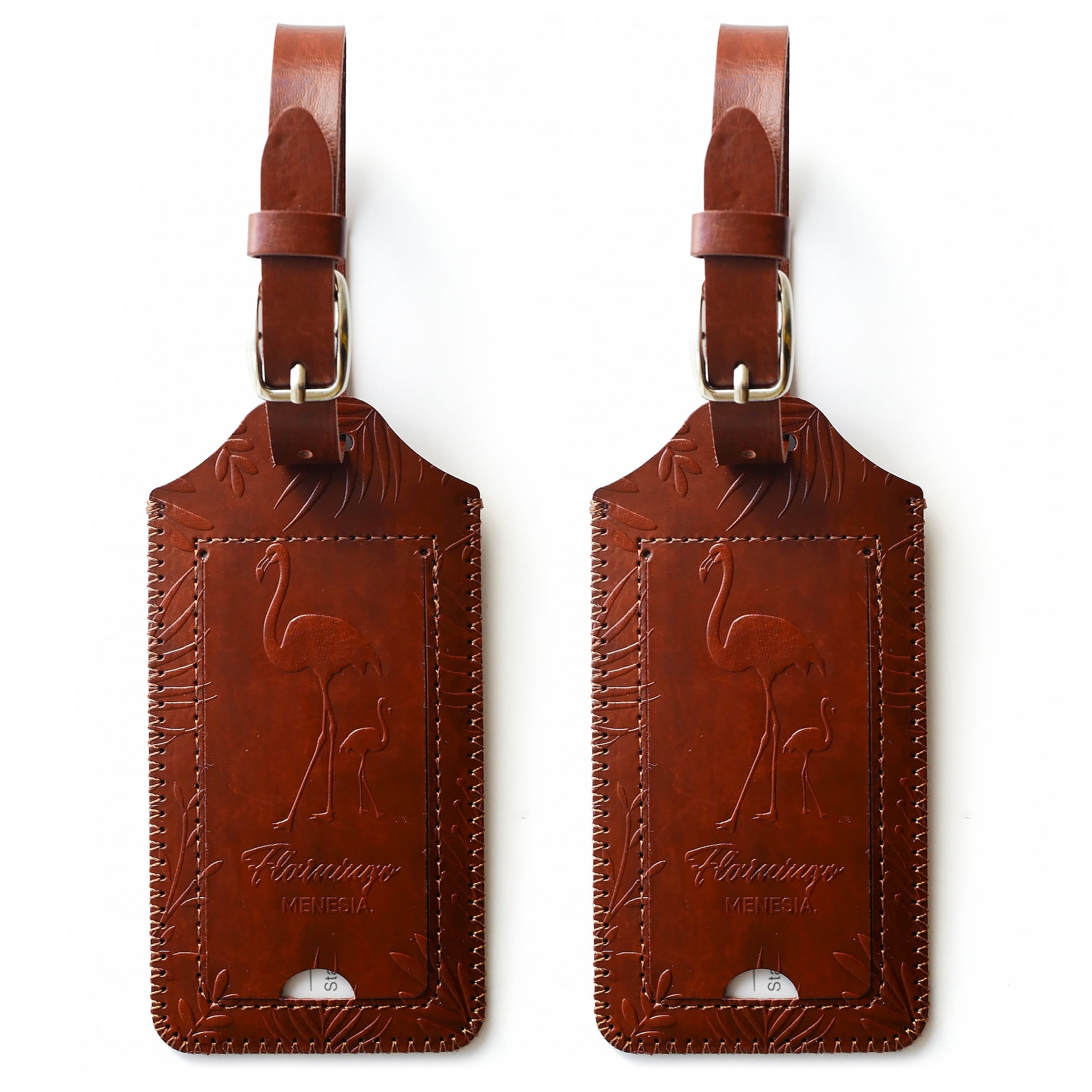 Menesia 2 Pack Luggage Tags for Men, Brown Bird Faux Leather Travel ...