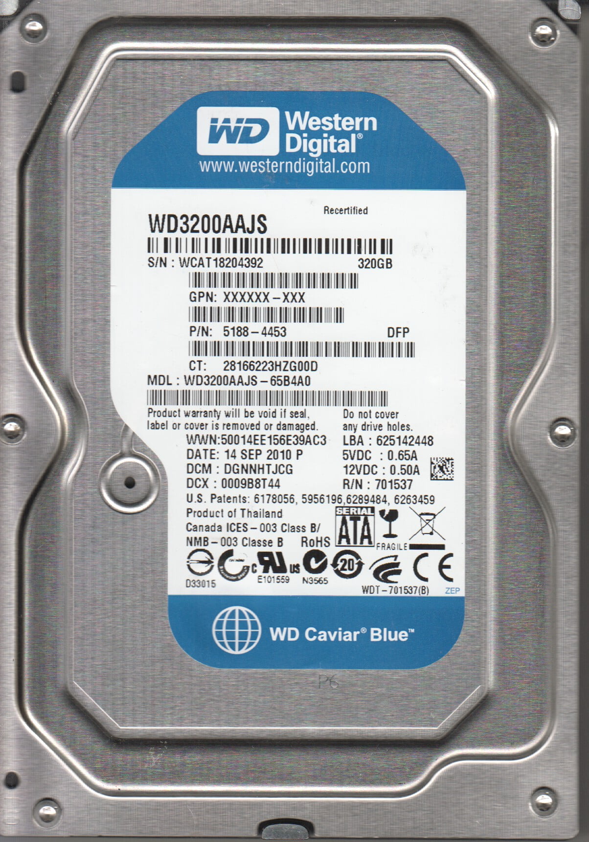 WD3200AAJS-65B4A0, DCM DGNNHTJCG, Western Digital 320GB SATA 3.5 Hard ...