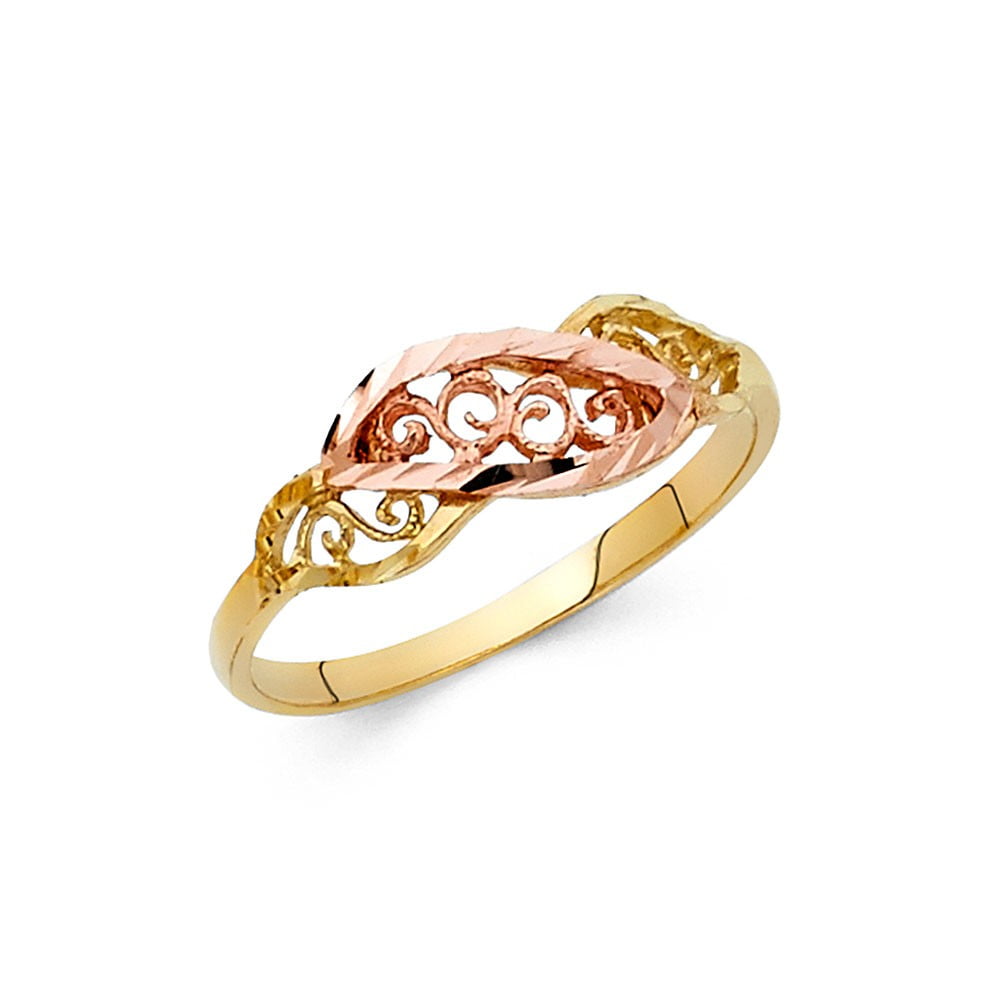 14k Two Tone Solid Italian Gold Fancy Dainty Ring 7mm - Walmart.com