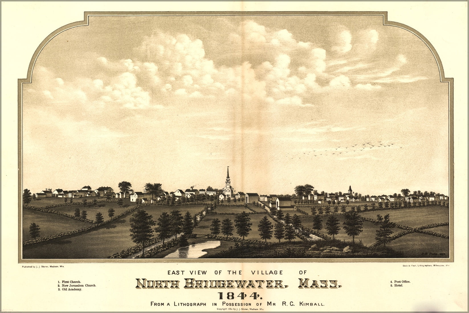 24"x36" Gallery Poster, map of North Bridgewater Massachusetts 1844 ...