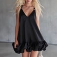 2026 Summer New Women's White V-Neck Ruffled Hem Mini Dress, Sleeveless ...