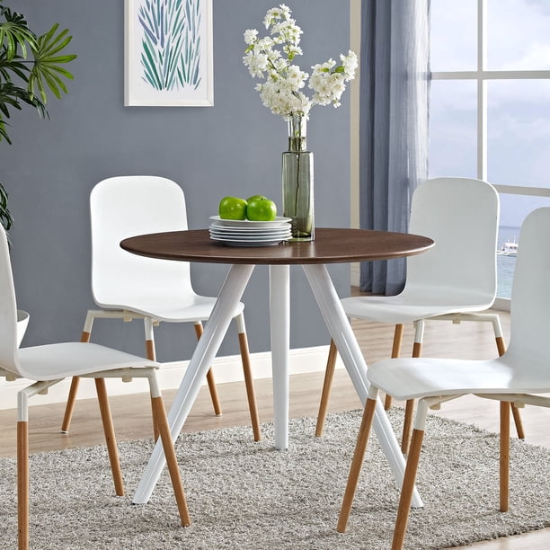 Modway Lippa 36" Walnut Dining Table with Tripod Base in White ...