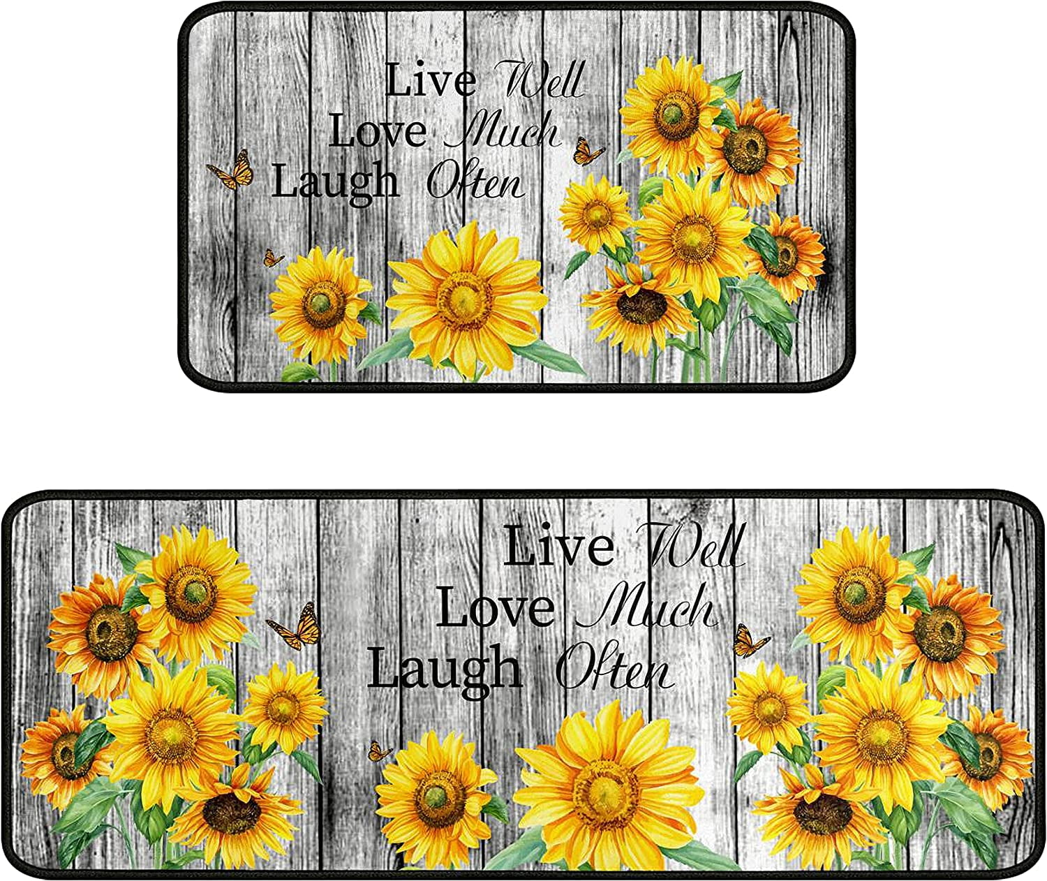 Sunflower Theme Kitchen Decor Rug 2 Pieces Set Absorb Water Runner Rugs ...