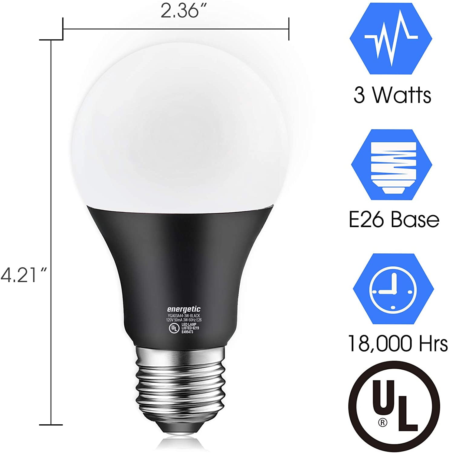 Buy ENERGETIC LED A19 Black Light Bulb, 3W (40Watt Equivalent), E26 ...