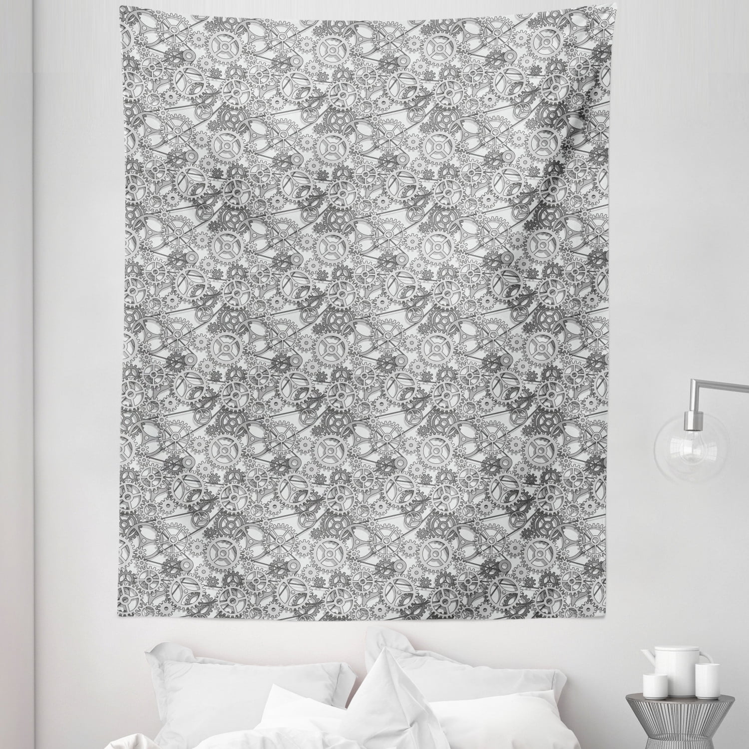 Steampunk Tapestry, Abstract Design of the Grey Toned Gears Working in ...