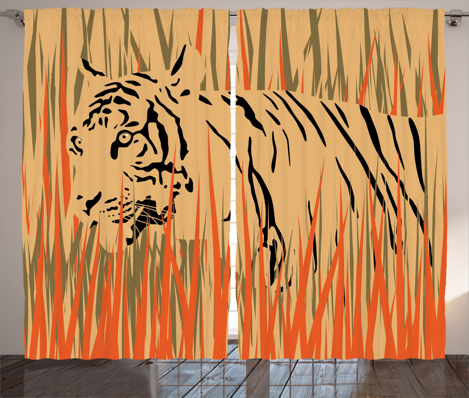 Wildlife Decor Curtains 2 Panels Set, Tiger in the Bushes Camouflage ...