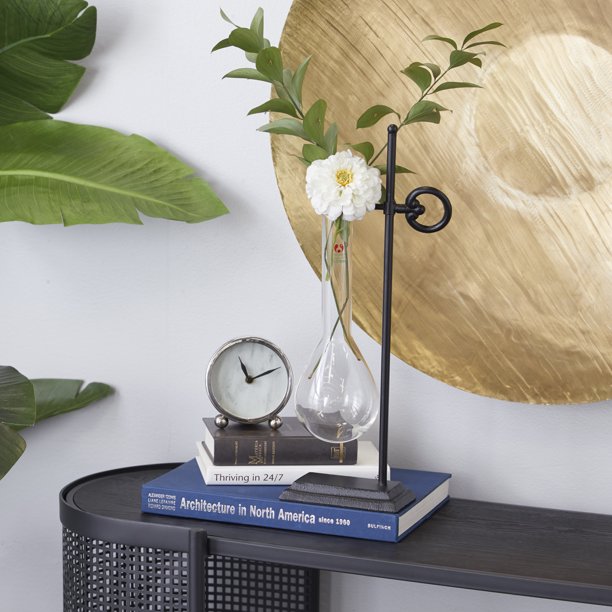 DecMode 17" Clear Glass Beaker Vase with Black Metal Stand - Walmart.com