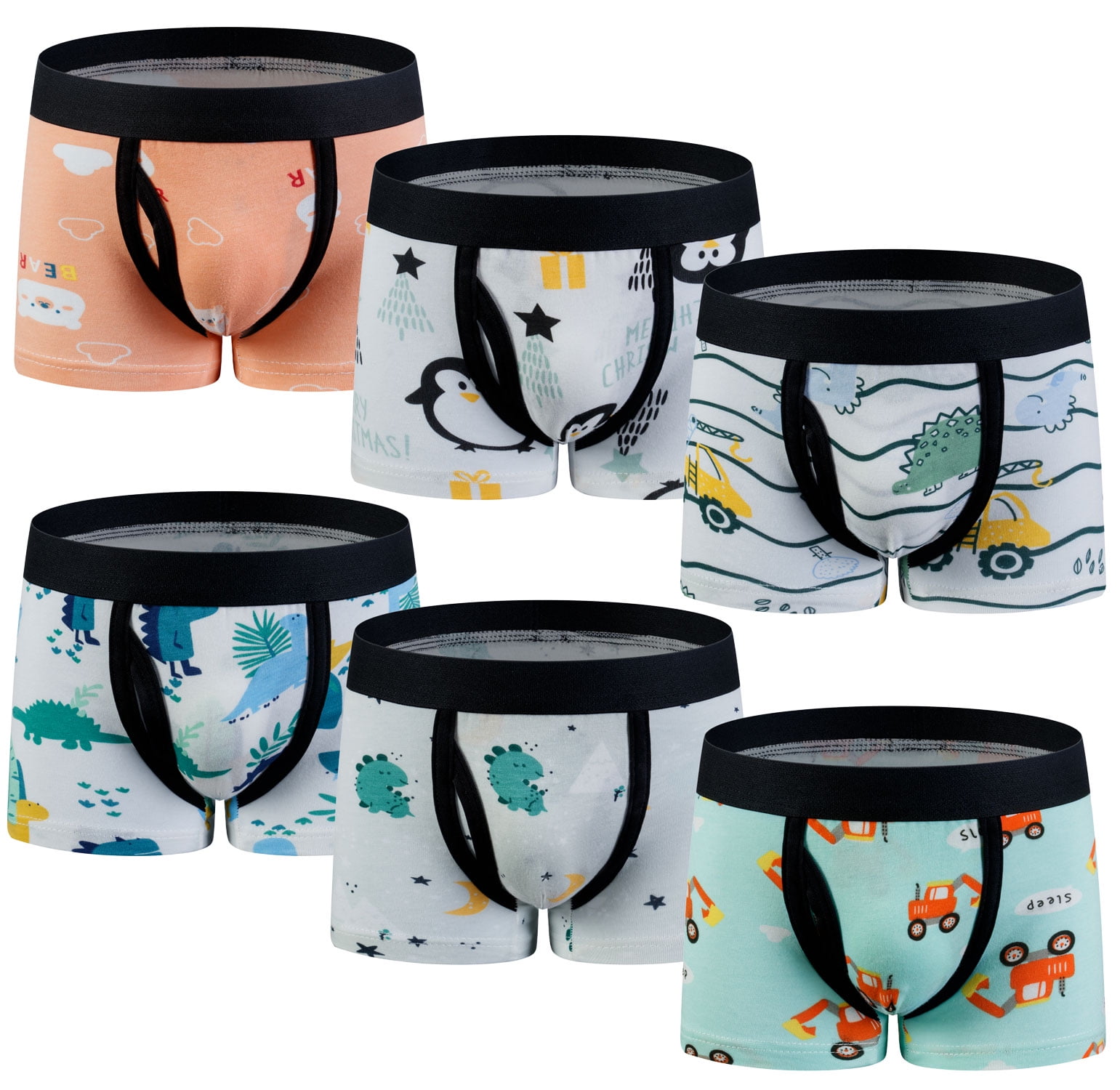 ASUDESIRE Boys' Toddler Underwear Cotton Boxers Boyshorts 6 Pack-Wal ...
