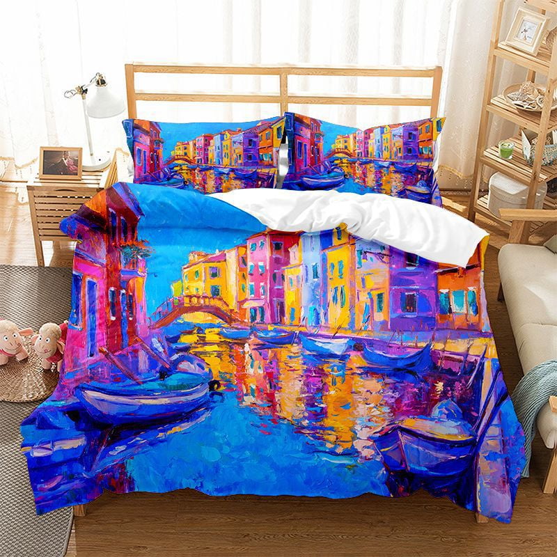 Bedding Sets 3D Oil Painting Printed Duvet Cover Set, Cotton Soft Silky ...