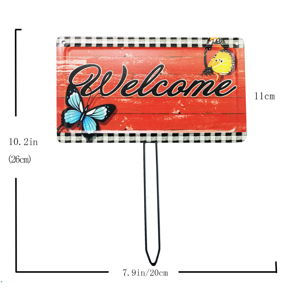 Colorful Butterfly Welcome Sign Painted Metal Crafts Creative Outdoor ...