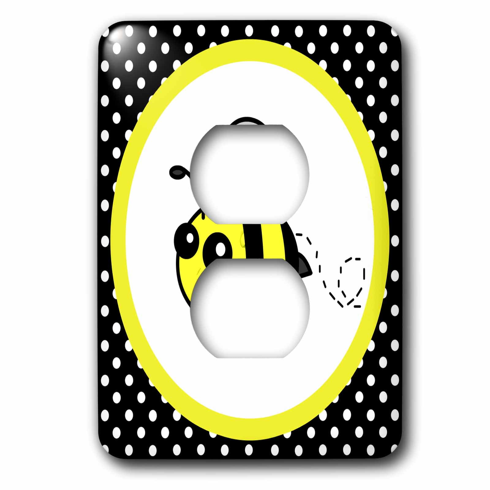 3dRose Cute Yellow Bumble Bee on Black and White Polka Dots - 2 Plug ...
