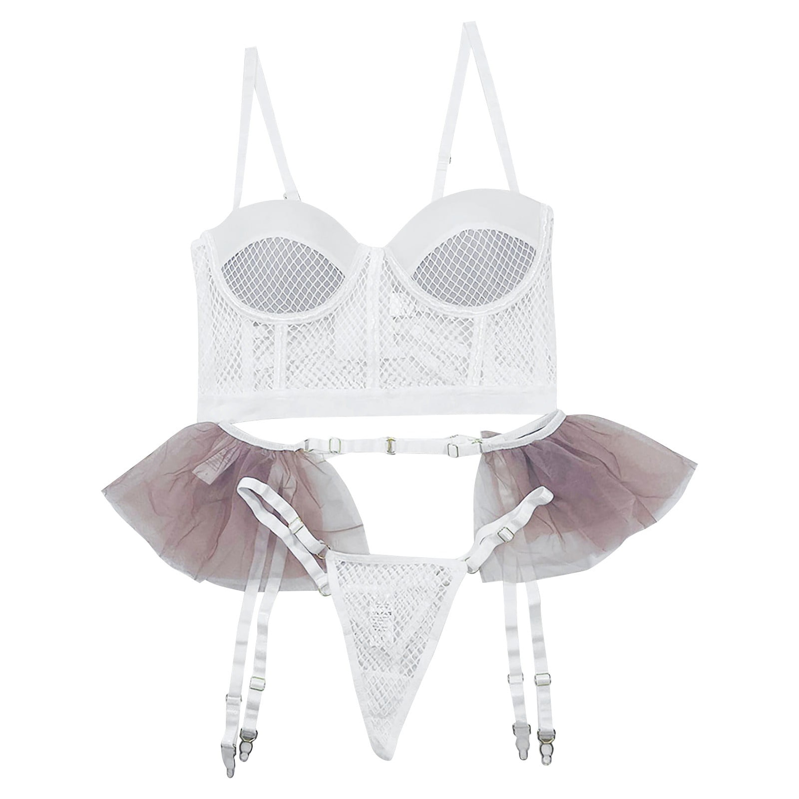 Zmhegw Lingerie Womens Mesh Lace Garter Thong Fluffy Dress Underwear