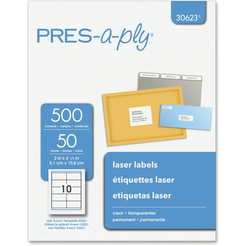 PRES-a-ply Laser Shipping Labels, 2 x 4 1/4, Clear, 500/Box - Walmart ...