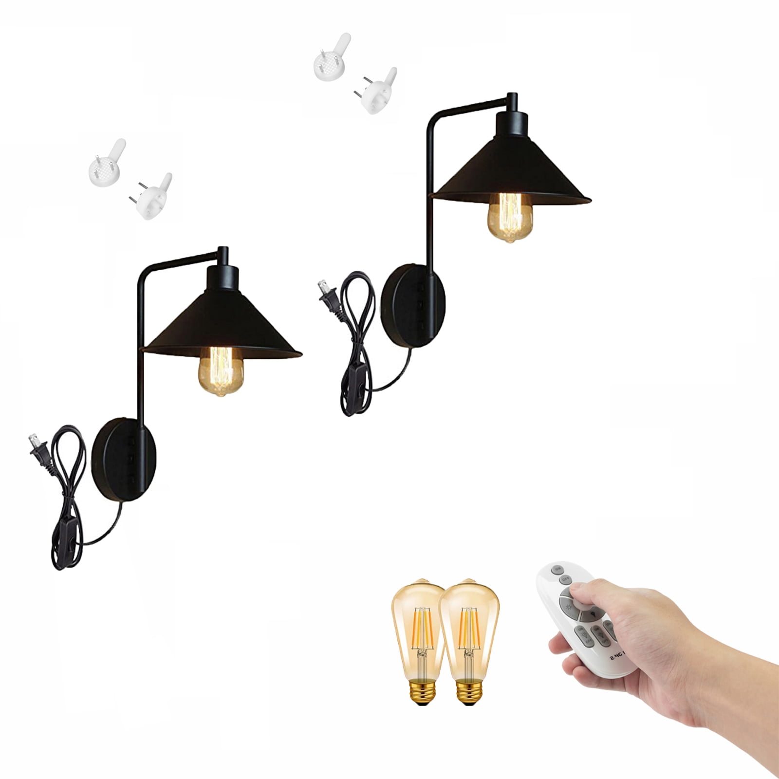 FSLiving Remote Control Wall Lamp with UL 5.9ft Black Plug-in Button ...