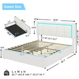 Mabor Queen LED Bed Frame, White Faux Leather, 4 Storage Drawers, USB ...