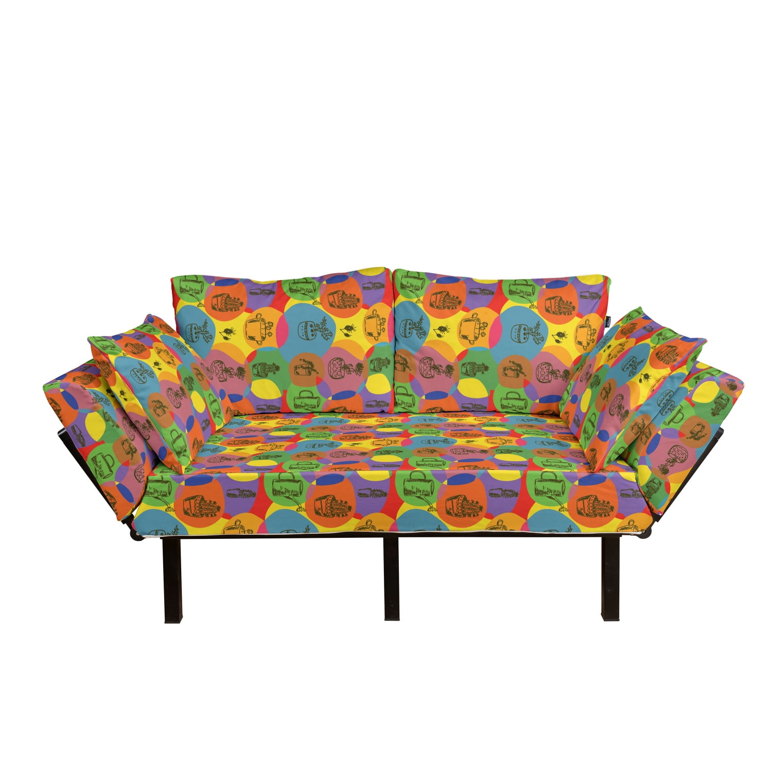 Cactus Futon Couch, Colorful House Plant Florist Theme Abstract ...
