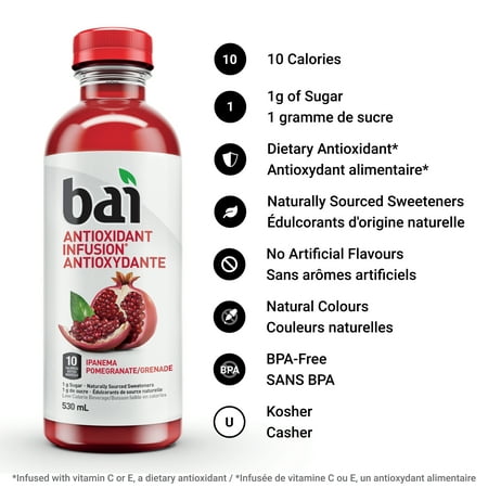 Bai Antioxidant Infusion Low Calorie Beverage, Ipanema Pomegranate ...