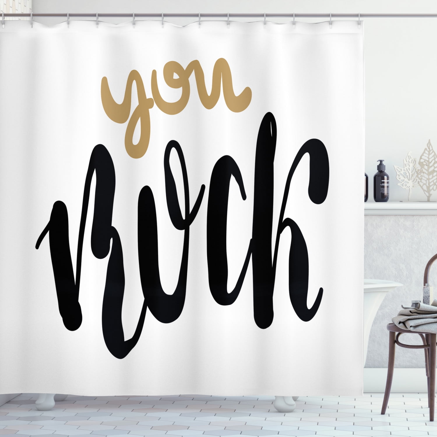 You Rock Shower Curtain, Cursive Typography Lettering Inspirational ...