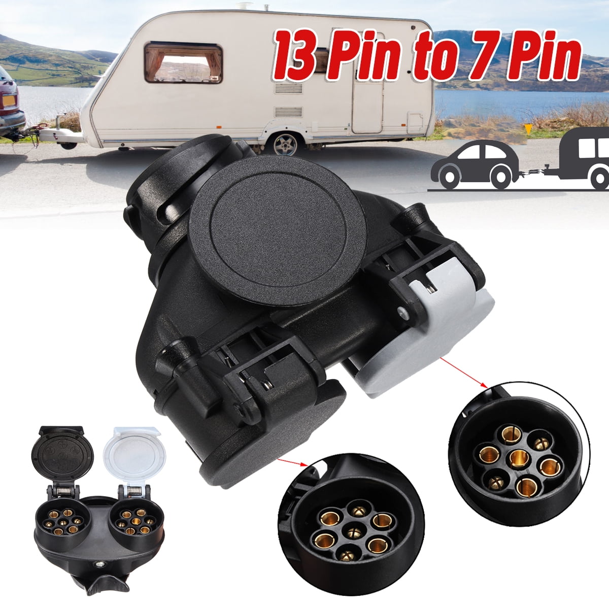 13 Pin Car To 7 Pin Plug Socket Adapter Converter Caravan Towing Tow ...
