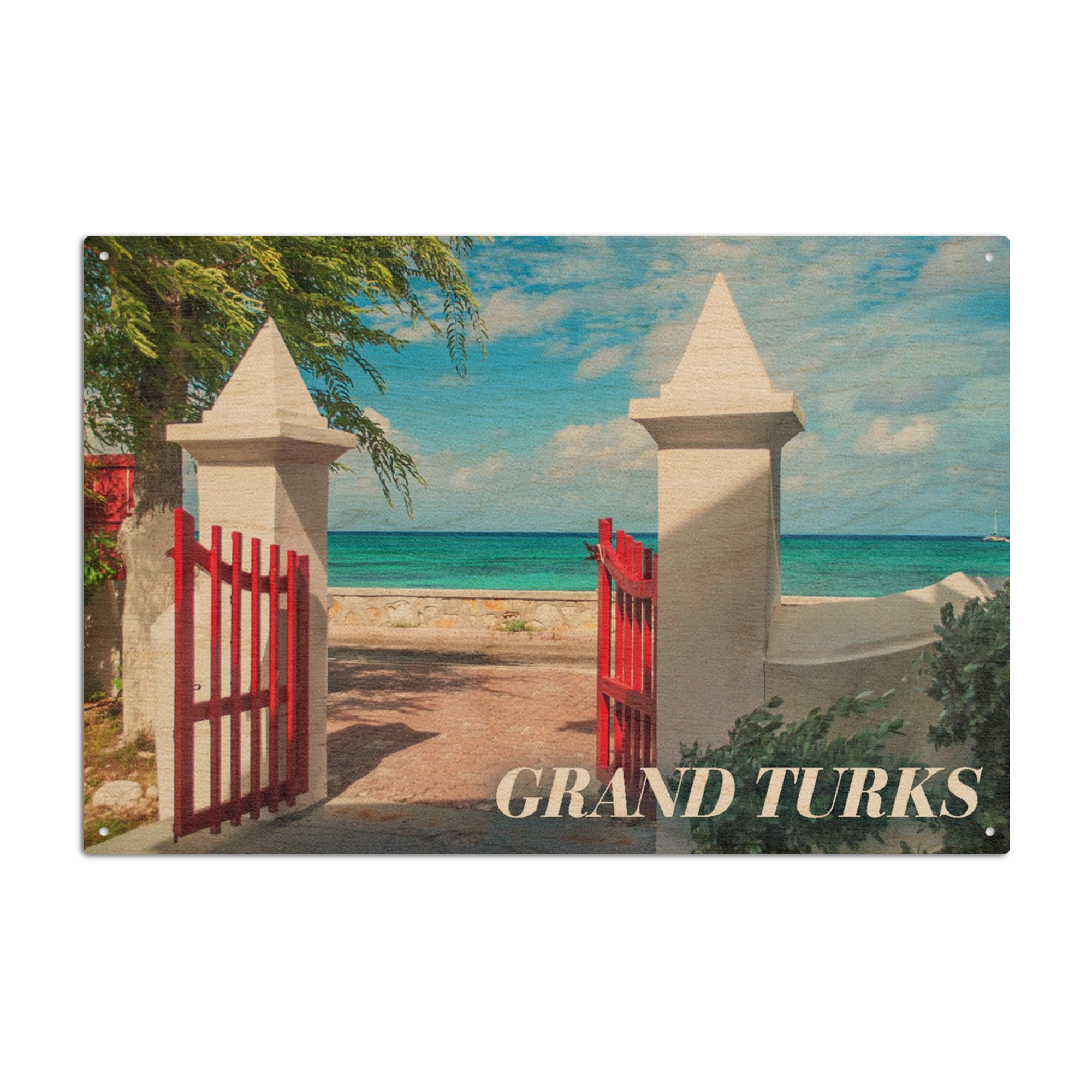 Grand Turk, Turks and Caicos Islands, Gate and Water Birch Wood Wall ...