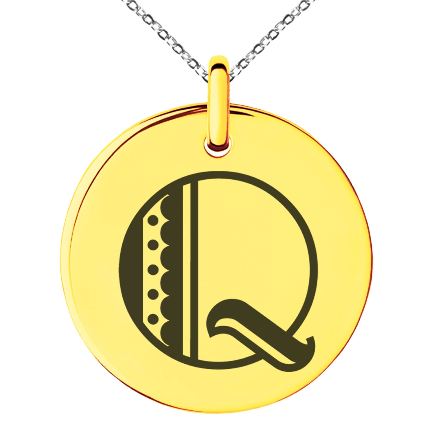 Stainless Steel Letter Q Initial Metro Retro Monogram Engraved Small ...